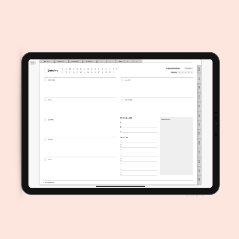 Planner Digital PB - Não Datado para iPad e Tablet | Yasmin Araujo