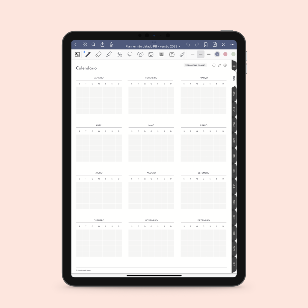 Planner Digital Não Datado - PB para iPad e Tablet | Yasmin Araujo